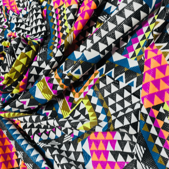 Beautiful Nylon Lycra Spandex Multicolor Geometric Print Fabric 4 Way ...