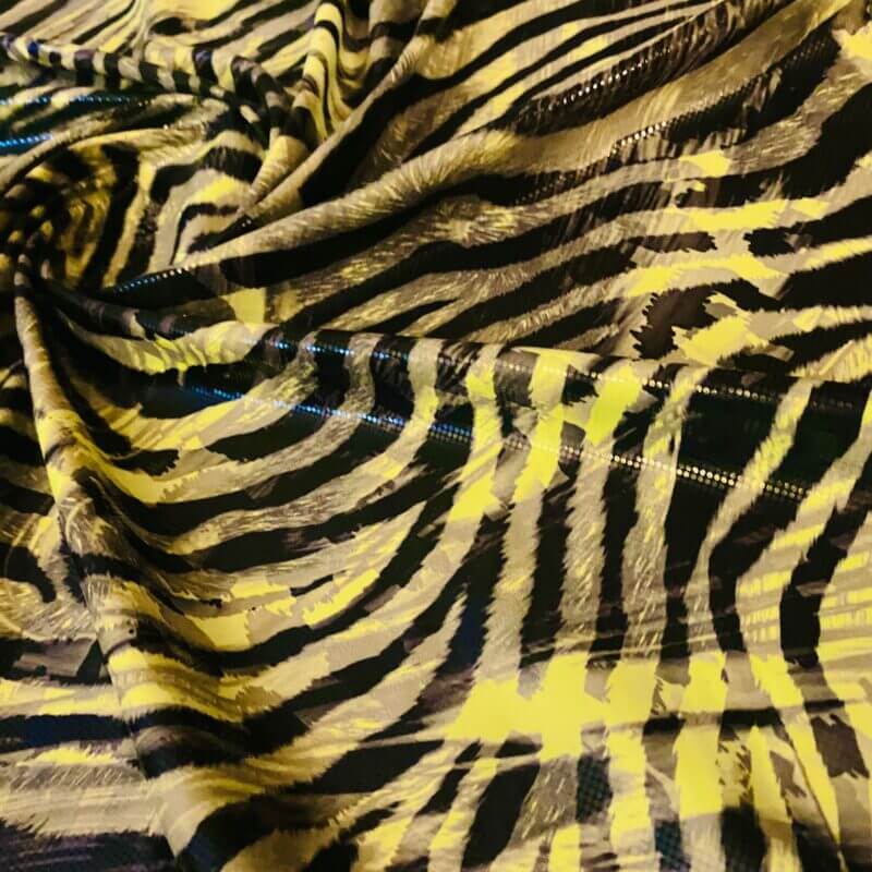 Nylon Lycra Neon Yellow Animal Print Spandex fabric four way Stretch ...