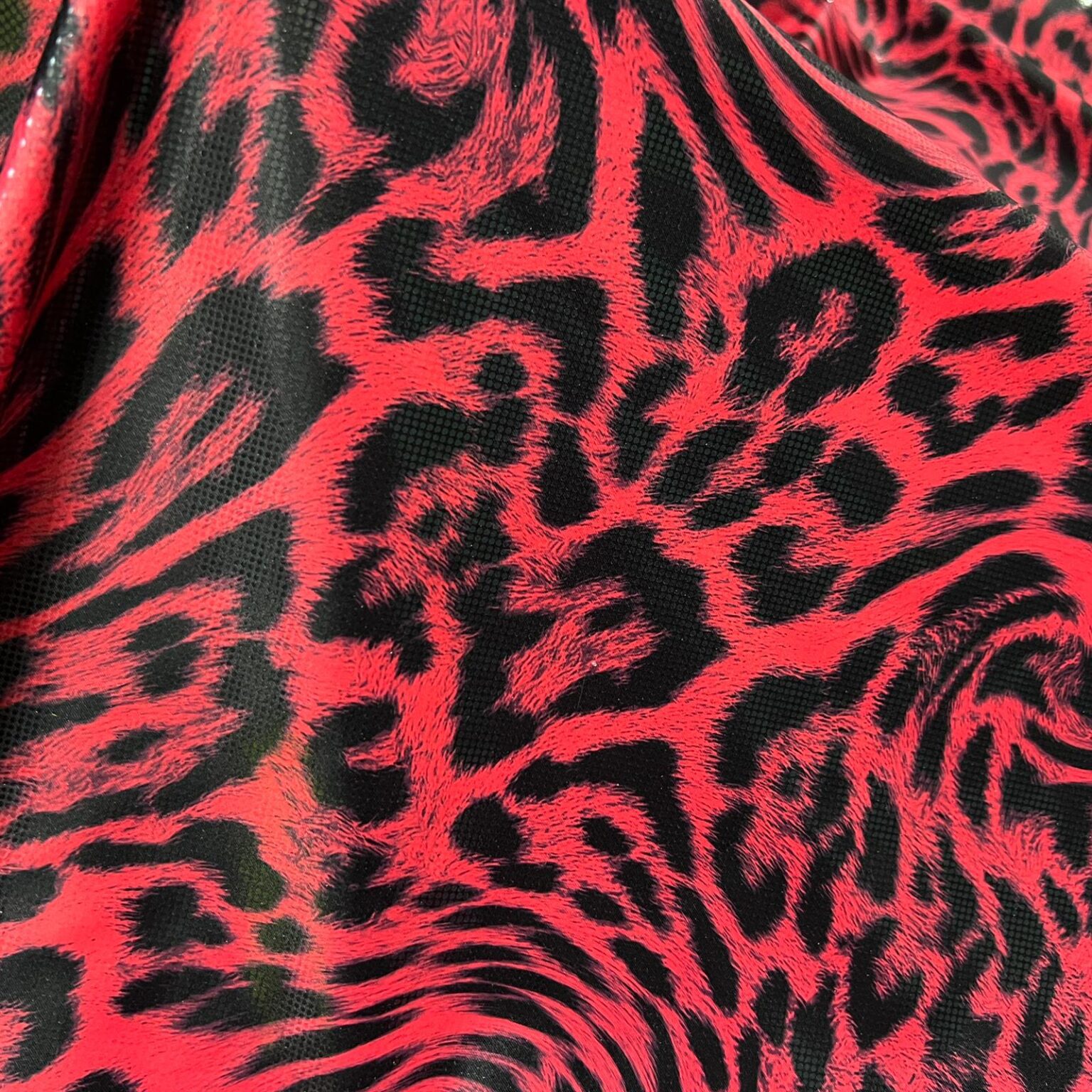 Leopard Red Animal Print Metallic Nylon Lycra Spandex Fabric 4 Way ...