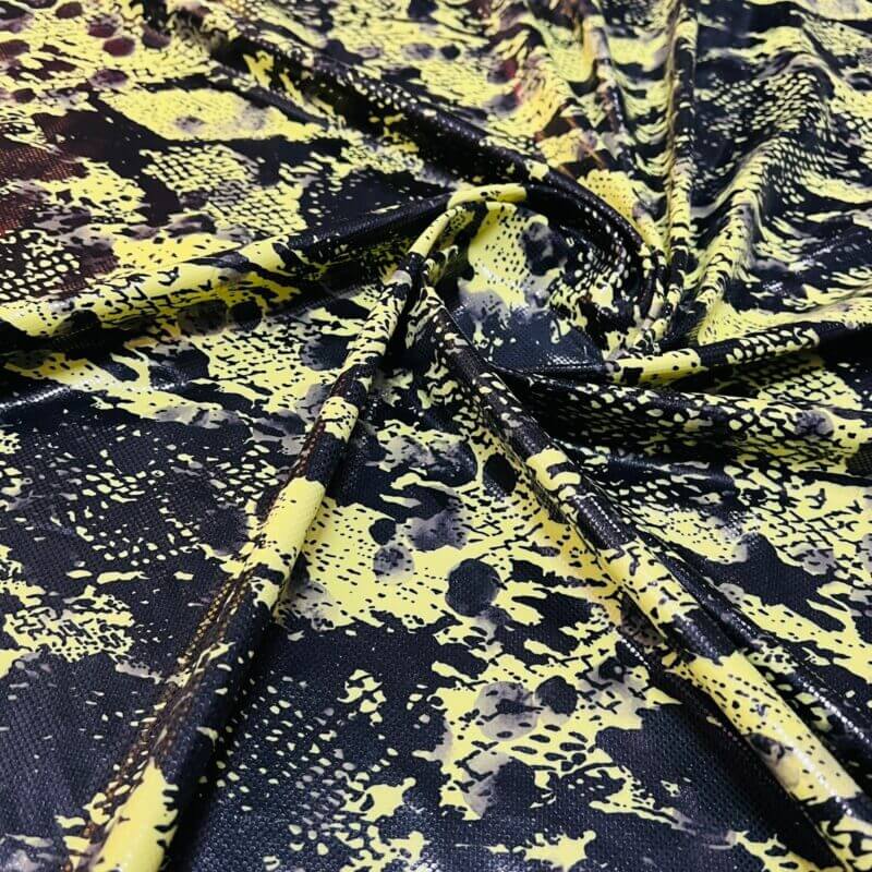 Neon Yellow Snakes Animal Print Nylon Lycra Spandex Fabric 4 Way ...