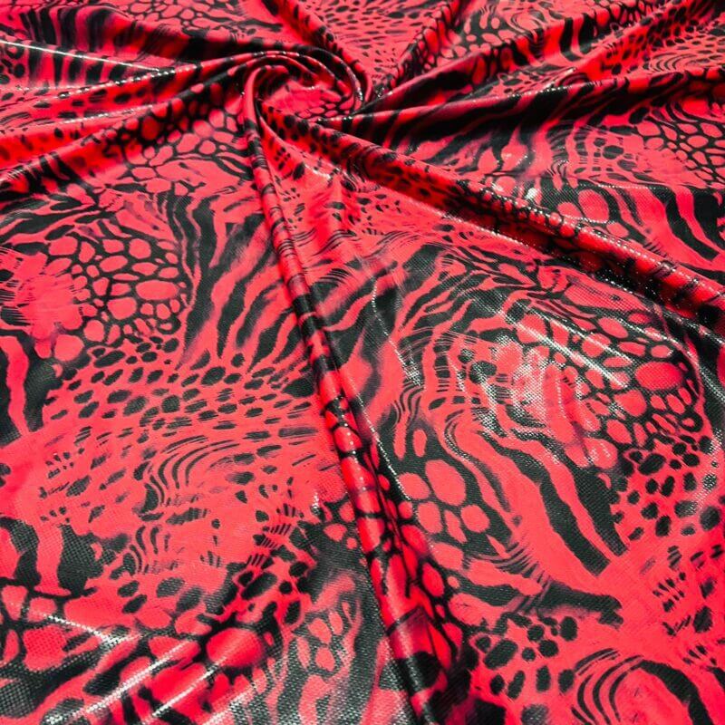 Metallic Animal Print Black and Red Nylon Spandex Fabric 4 Way Stretch ...