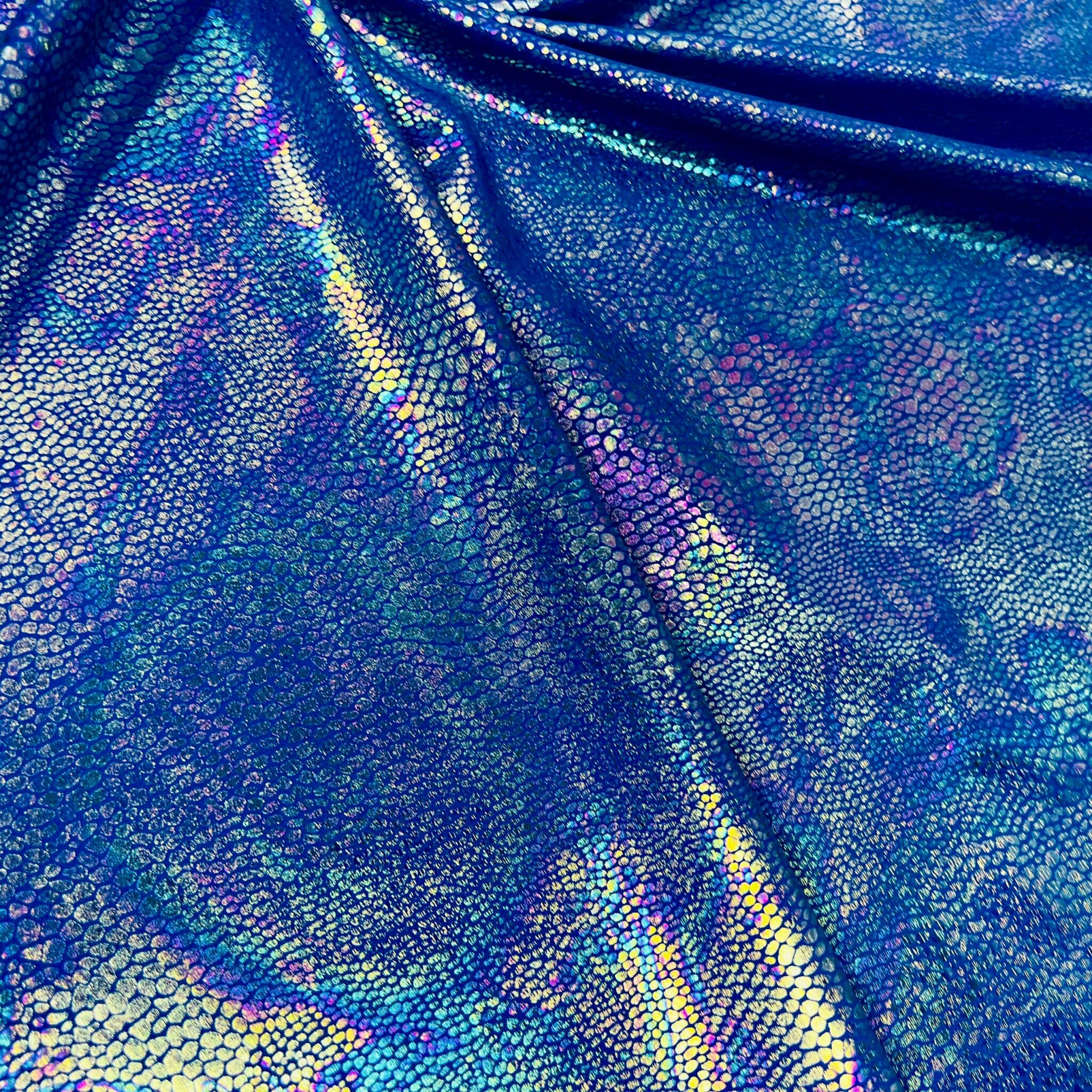 Blue Litmus Pearl Hologram Metallic Stretch Foil Hologram Fabric